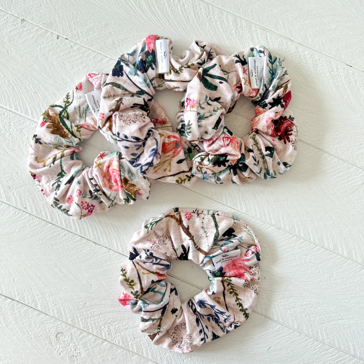 Luxe Scrunchies - Fable Floral Blush – Wheat & Wildflower Handmade