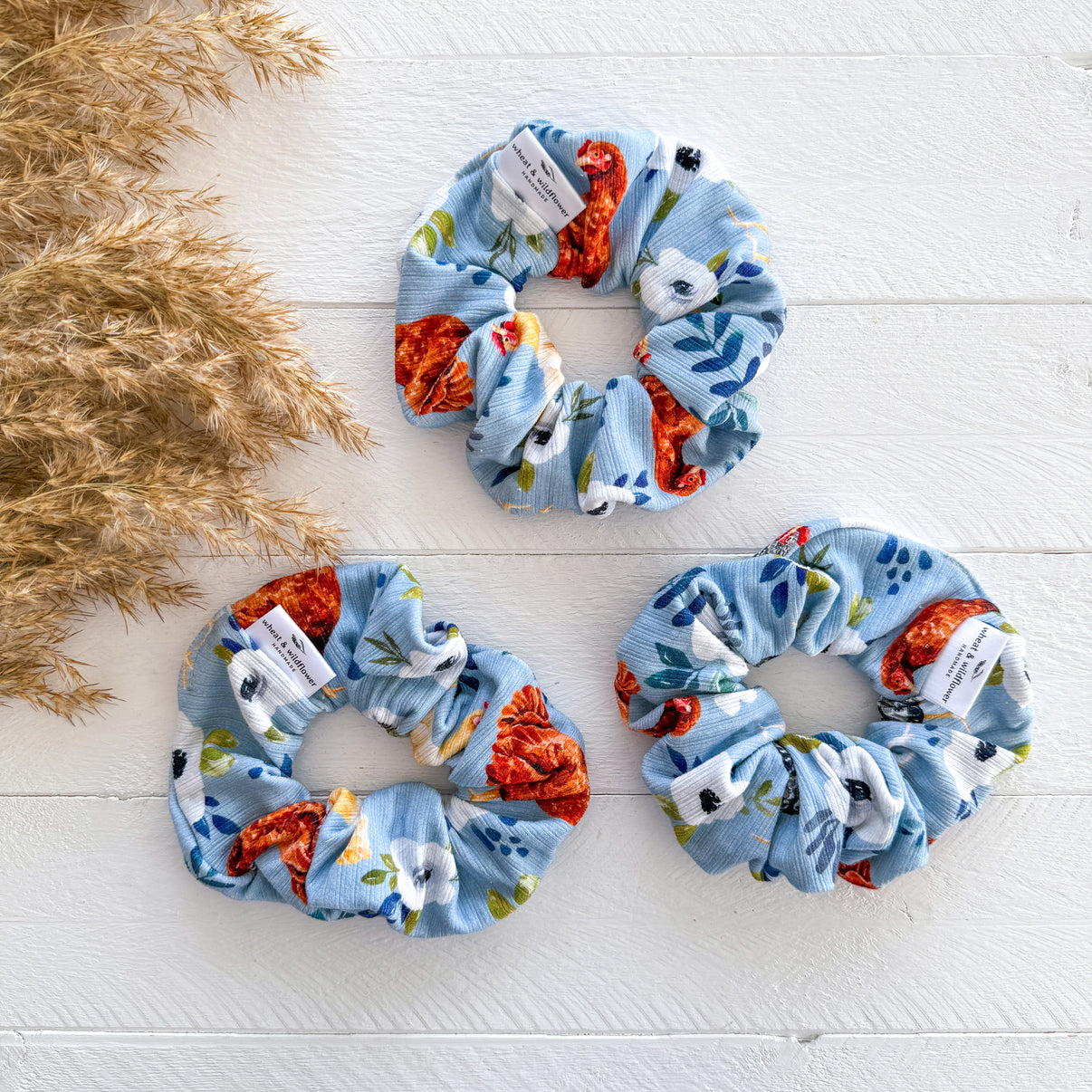 Luxe Scrunchies - Blue Chickens – Wheat & Wildflower Handmade